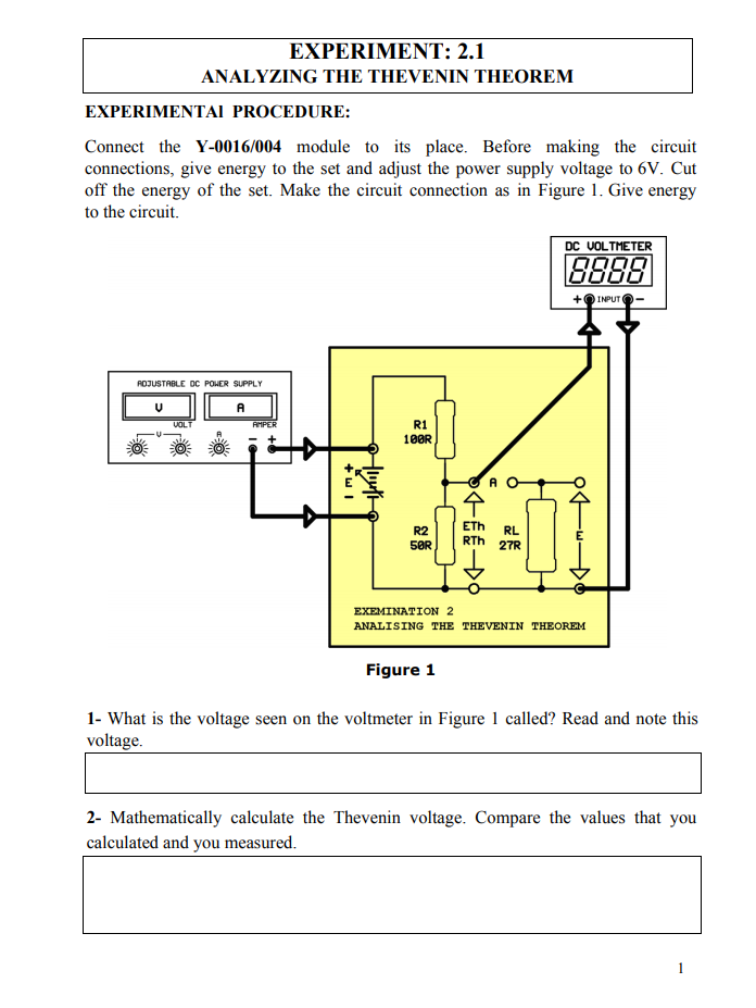 Solved EXPERIMENT: 2.1 ANALYZING THE THEVENIN THEOREM | Chegg.com