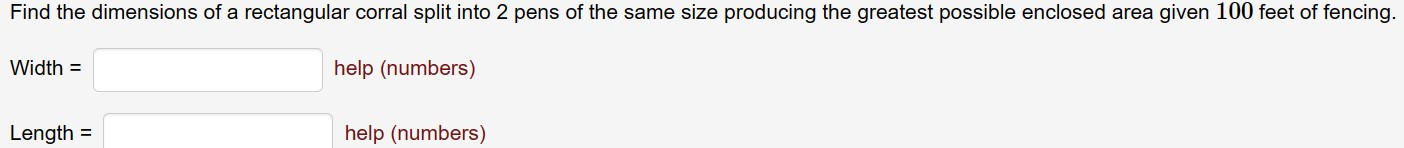 Solved Find the dimensions of a rectangular corral split | Chegg.com