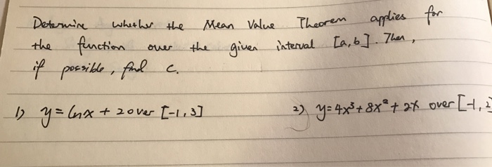 Solved Determine whether the Mean Value Theorem applies for | Chegg.com