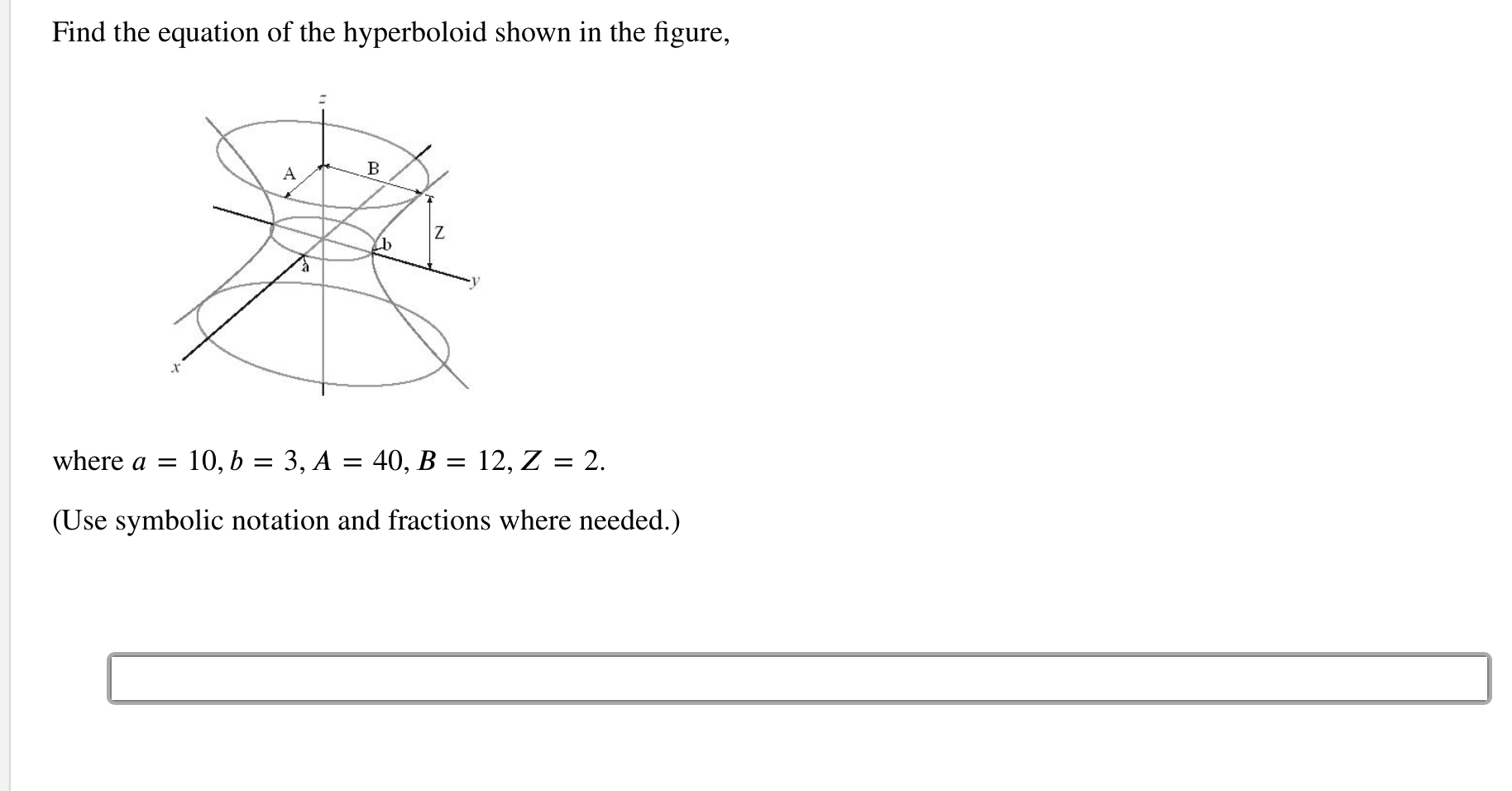 Solved Find the equation of the hyperboloid shown in the | Chegg.com