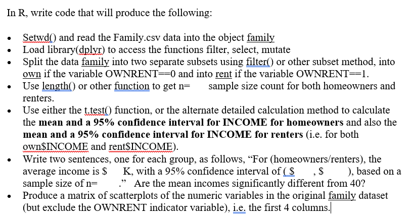 Solved In R, write code that will produce the following: - | Chegg.com