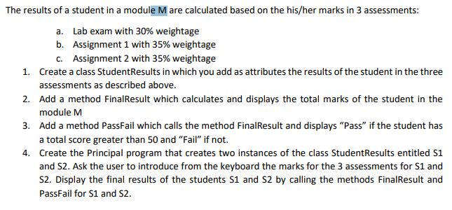 Solved The results of a student in a module M are calculated | Chegg.com