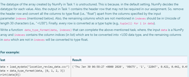 Solved The Datatype Of The Array Created By Numpyin Task 1 4043