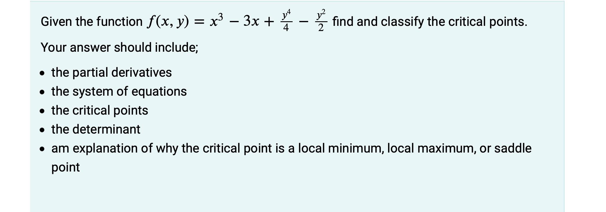 Solved Given the function f(x,y)=x3−3x+4y4−2y2 find and | Chegg.com