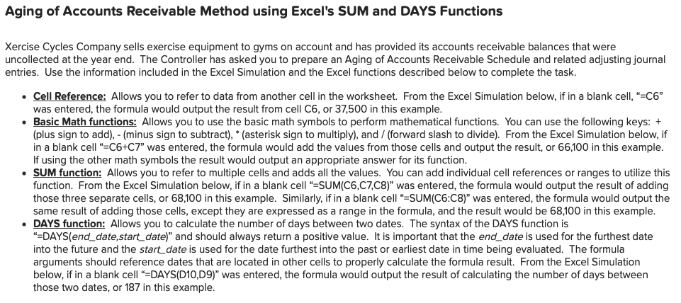 Solved Aging of Accounts Receivable Method using Excel's SUM | Chegg.com