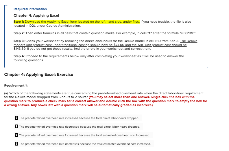 Solved Required Information Chapter 4: Applying Excel Step | Chegg.com