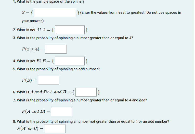 Solved What is the sample space of the spinner? #N##N#S={S={ | Chegg.com