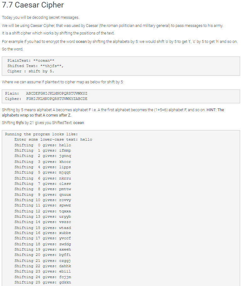 Solved 7.7 Caesar Cipher Today you will be decoding secret | Chegg.com
