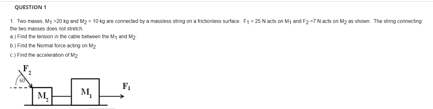 Solved 1. Two mases, M1=20 kg and M2=10 kg are connected by | Chegg.com