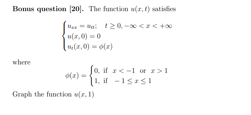 Solved Bonus question [20]. The function u(x,t) satisfies | Chegg.com