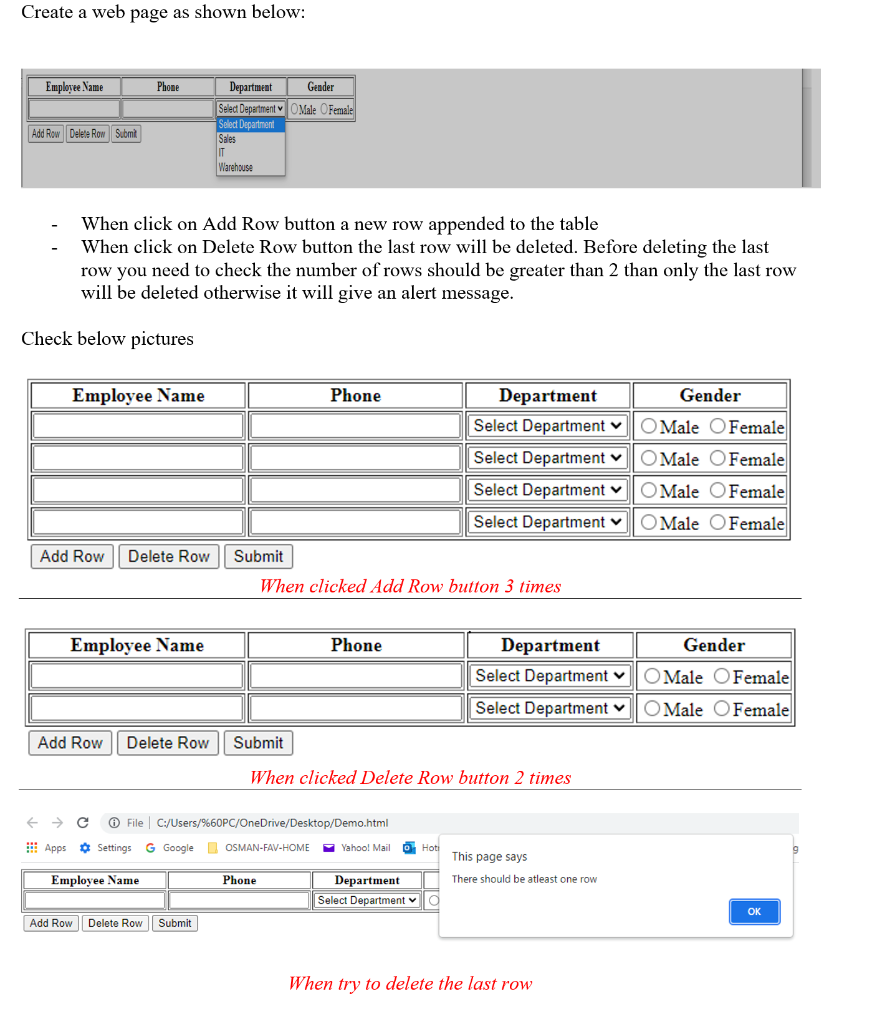 Solved Create a web page as shown below: Employee Name Phone | Chegg.com