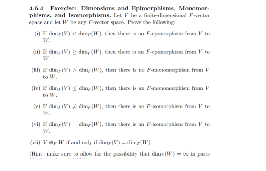 Solved 4.6.4 Exercise: Dimensions and Epimorphisms, Monomor- | Chegg.com