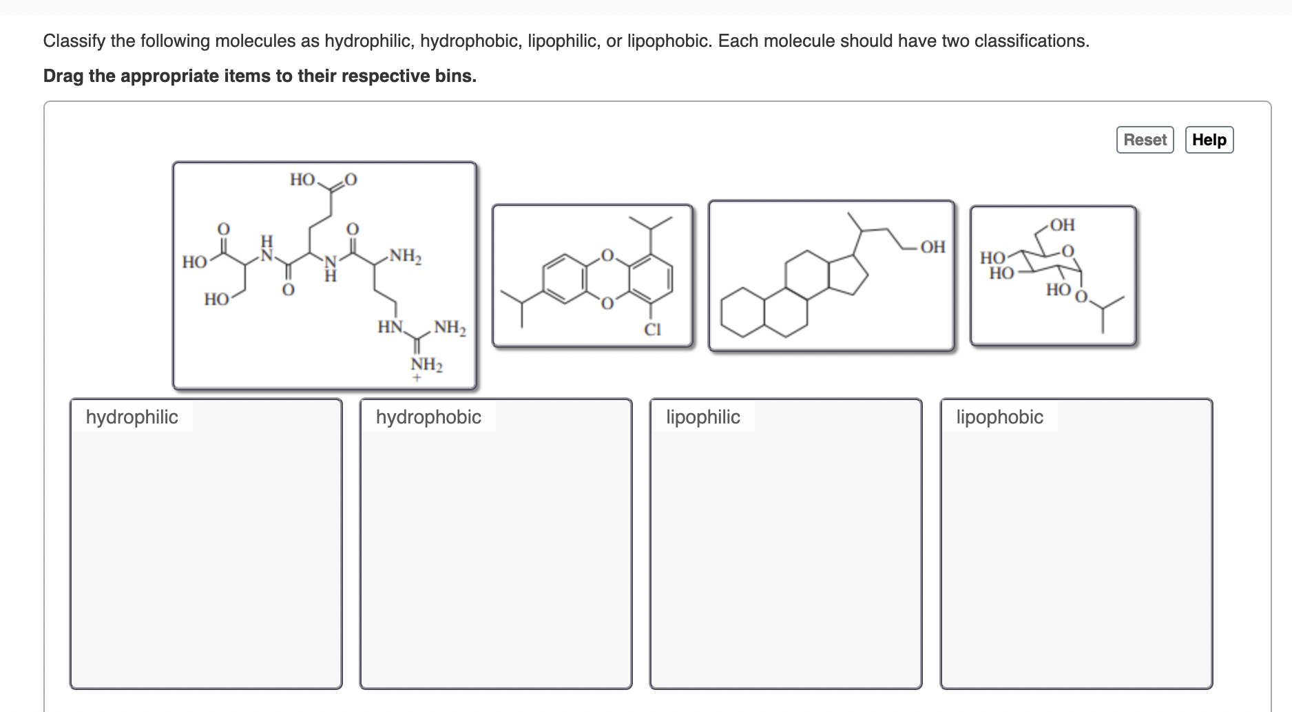 Solved Classify the following molecules as hydrophilic, | Chegg.com