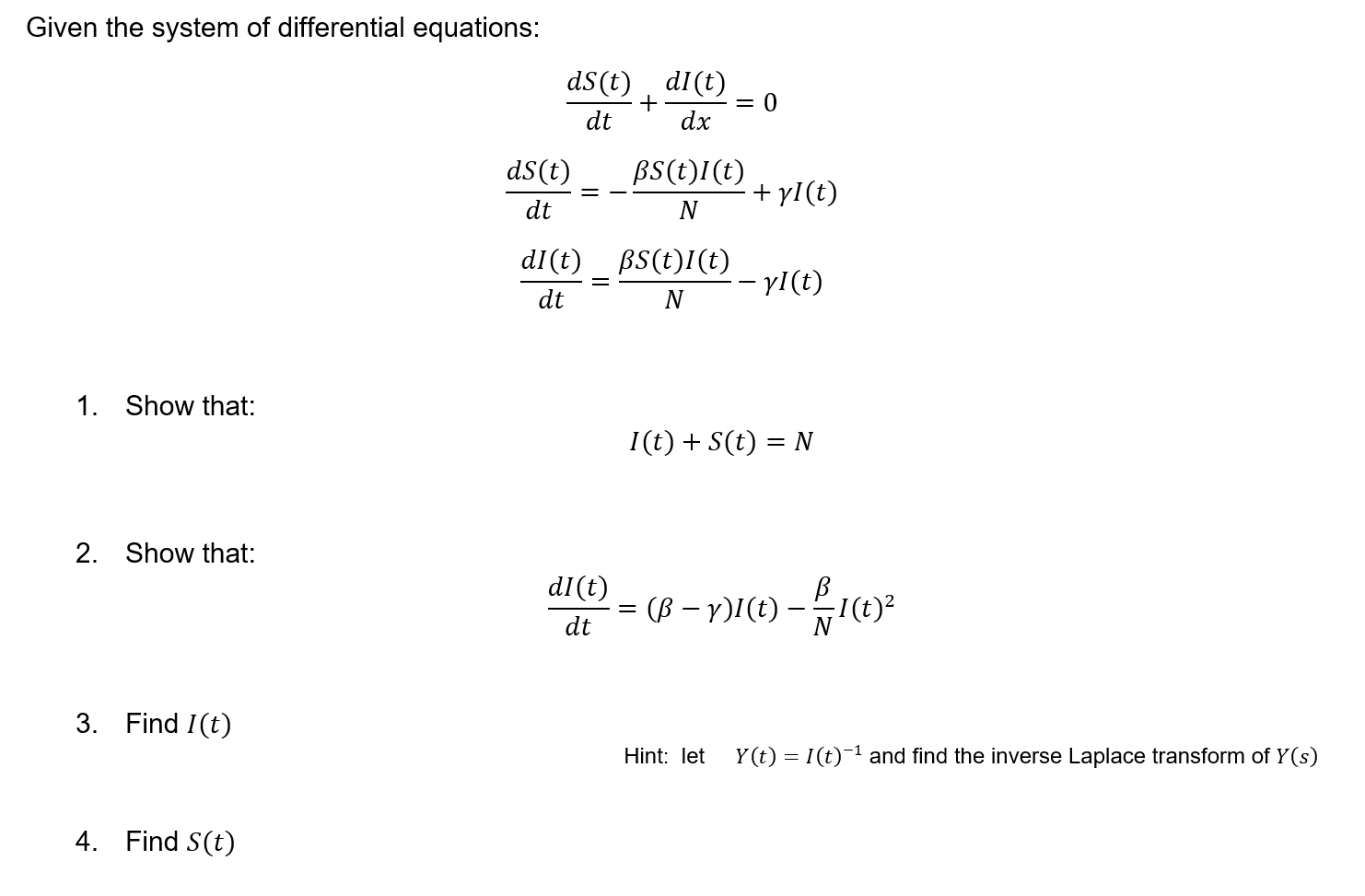 Solved Given the system of differential equations: dS(t) | Chegg.com