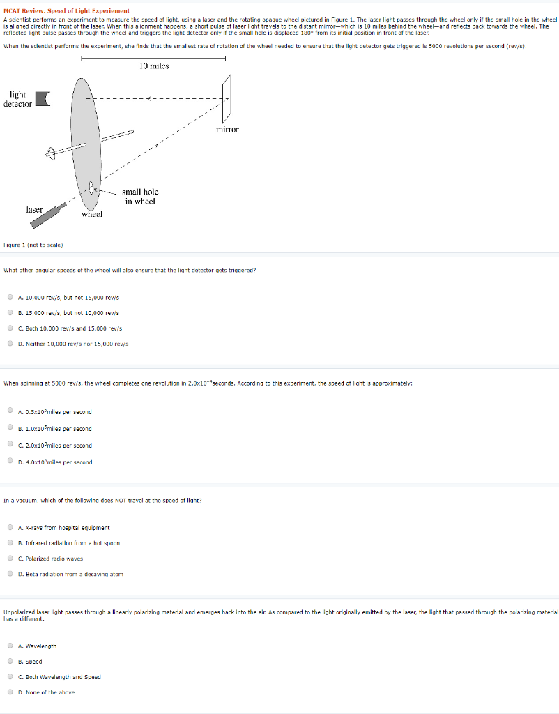 Solved MCAT Review: Speed of Light Experiement A scientist | Chegg.com