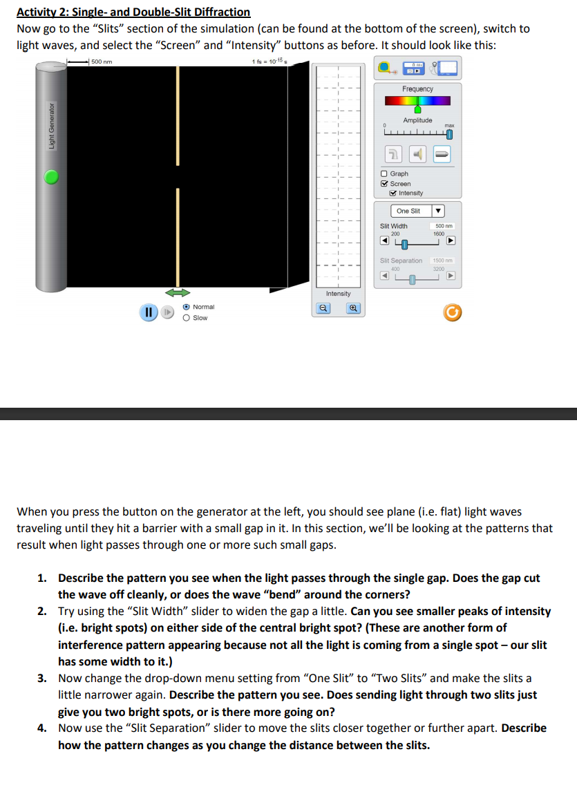 Solved Activity 2: Single- and Double-Slit Diffraction Now | Chegg.com