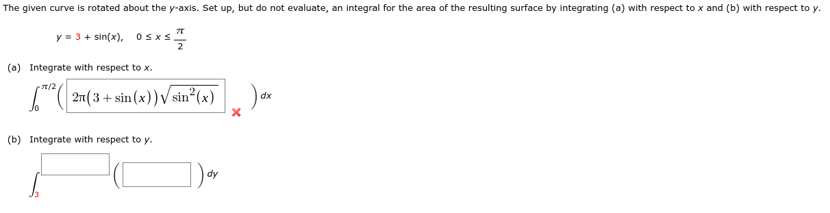 Solved The given curve is rotated about the y-axis. Set up, | Chegg.com