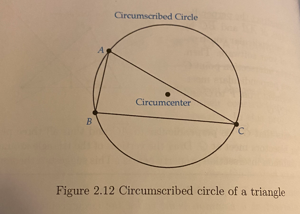 Solved Circumscribed Circle A Circumcenter B С Figure 2.12 | Chegg.com