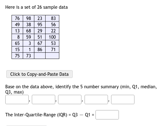Solved Here is a set of 26 sample data Base on the data | Chegg.com