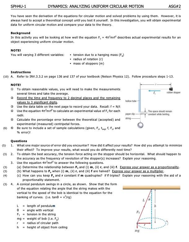 Solved SPH4U-1 DYNAMICS: ANALYZING UNIFORM CIRCULAR MOTION | Chegg.com