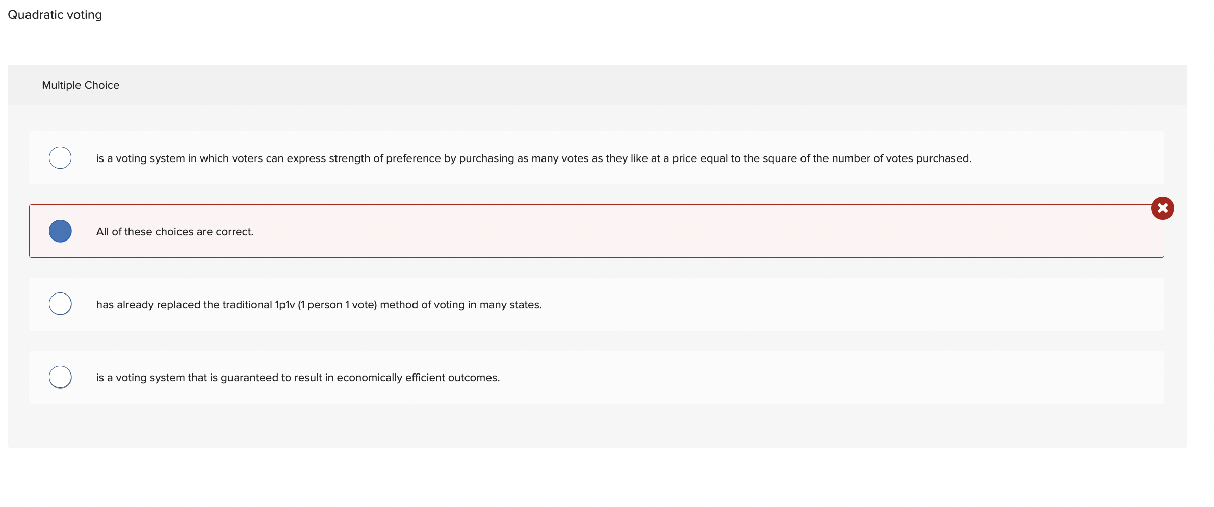 Solved Quadratic votingMultiple Choiceis a voting system in | Chegg.com