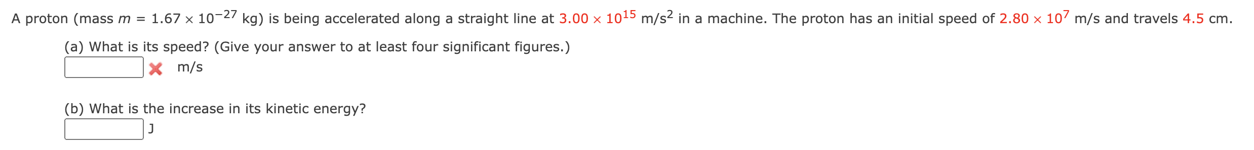 Solved A proton (mass m=1.67×10−27 kg ) is being accelerated | Chegg.com