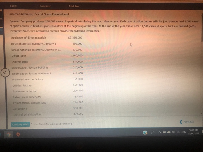 Solved eBook Calculator Print Item Income Statement, Cost of | Chegg.com