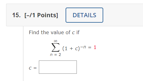 Solved 15. [-/1 Points] Find the value of c if | Chegg.com