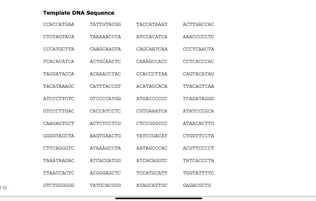Solved Template DNA Sequence \begin{tabular}{llll} | Chegg.com