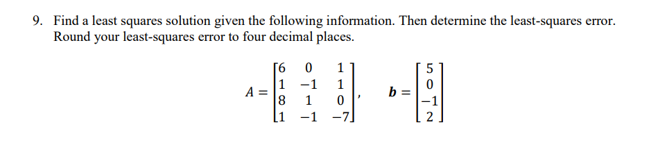 Solved Find a least squares solution given the following | Chegg.com