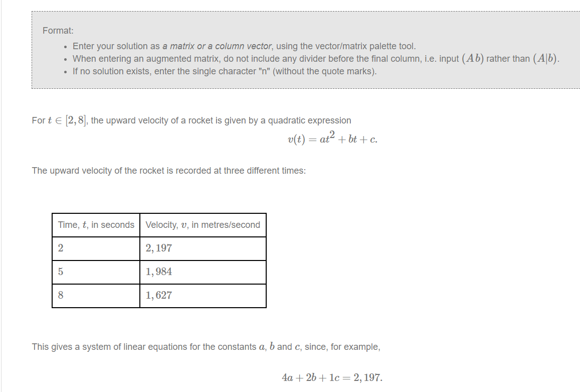 Solved Format: • Enter your solution as a matrix or a column | Chegg.com