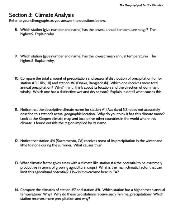 Solved Section 3: Climate AnalysisRefer to your climographs | Chegg.com