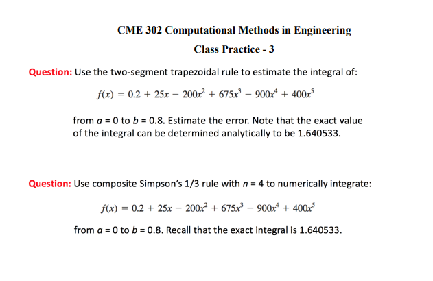 Solved CME 302 Computational Methods in Engineering Class | Chegg.com