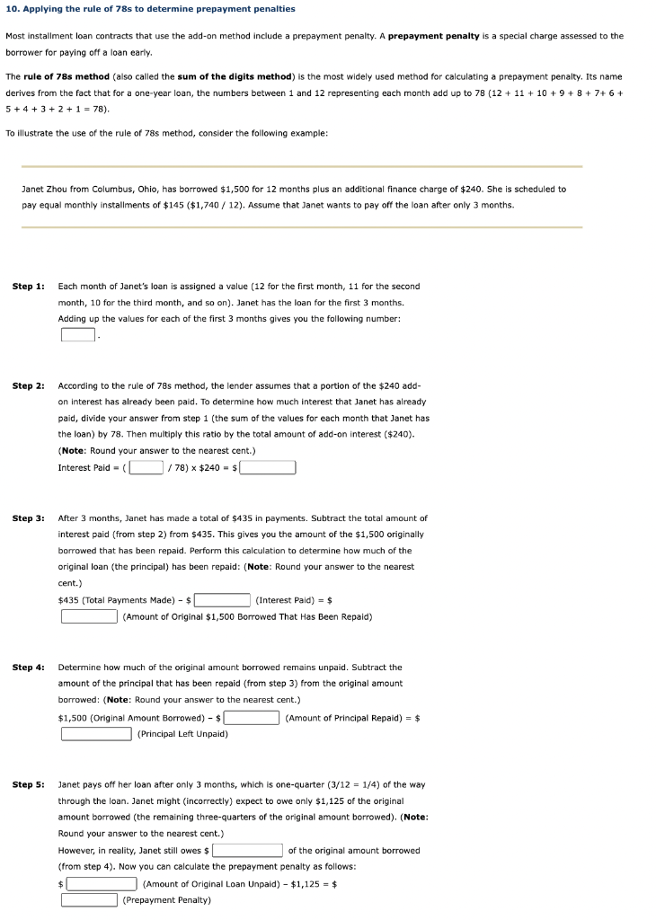 Solved 10. Applying the rule of 78s to determine prepayment | Chegg.com