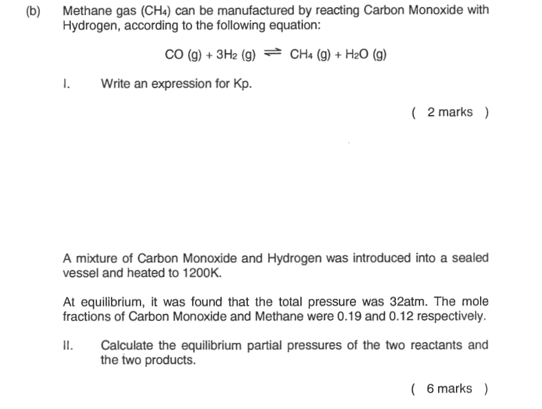 Solved Methane gas (CH4) can be manufactured by reacting | Chegg.com