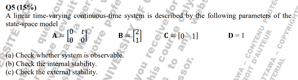 Solved Q5 15a Linear Time Varying Continuous Time System 2376