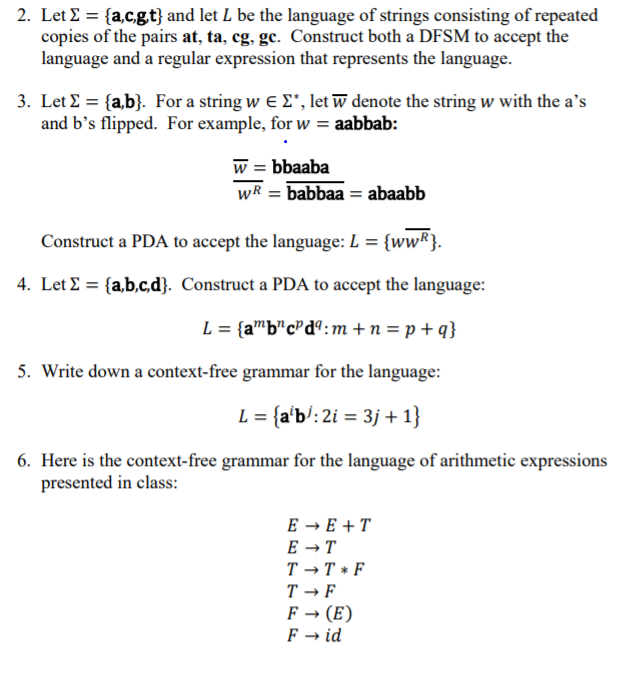 Solved 2. Let {acgt} and let L be the language of strings | Chegg.com