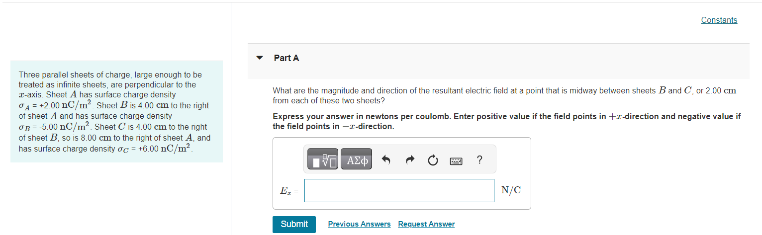 Solved Three parallel sheets of charge, large enough to be | Chegg.com