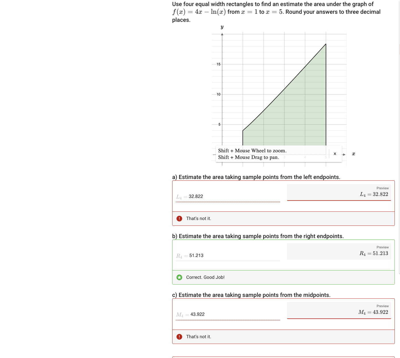 Solved Use four equal width rectangles to find an estimate | Chegg.com