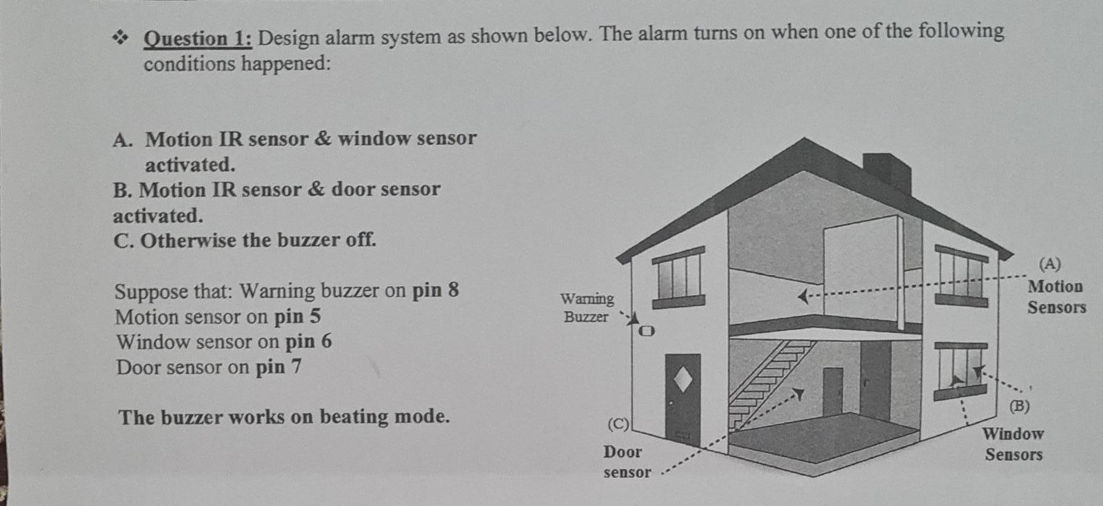 Solved * Question 1: Design alarm system as shown below. The | Chegg.com