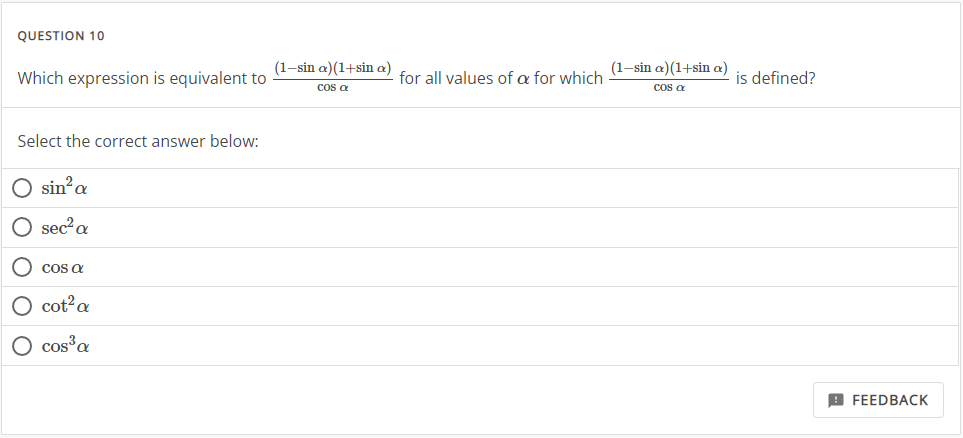 Solved Use a power reducing formula to simplify 22sin2α. | Chegg.com