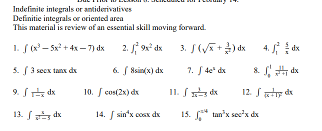 Solved Indefinite integrals or antiderivatives Definitie | Chegg.com