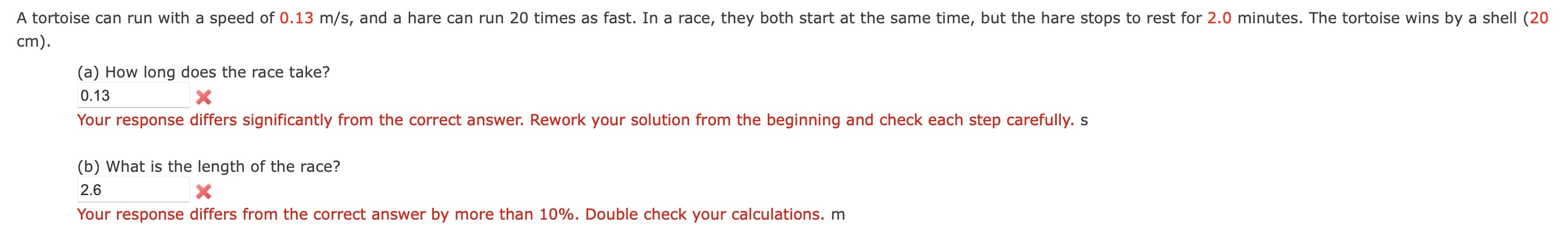 cm.(a) ﻿How long does the race take?(Your response | Chegg.com