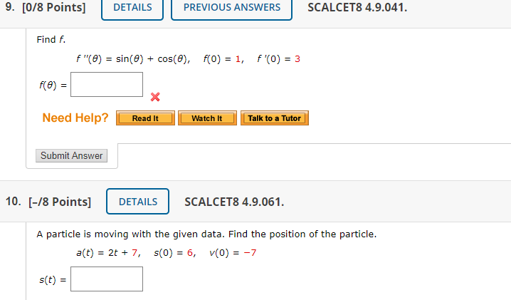 Solved 9. [0/8 Points] DETAILS PREVIOUS ANSWERS SCALCET8 | Chegg.com