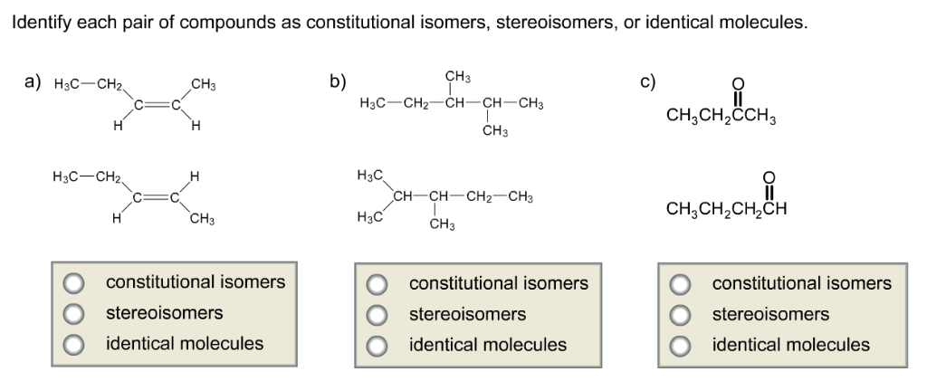 Solved Identify each pair of compounds as constitutional | Chegg.com