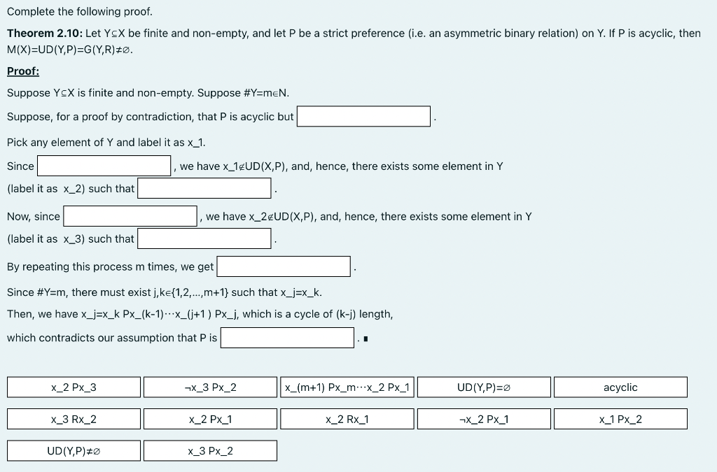 Solved Complete the following proof. Theorem 2.10: Let Y⊆X | Chegg.com