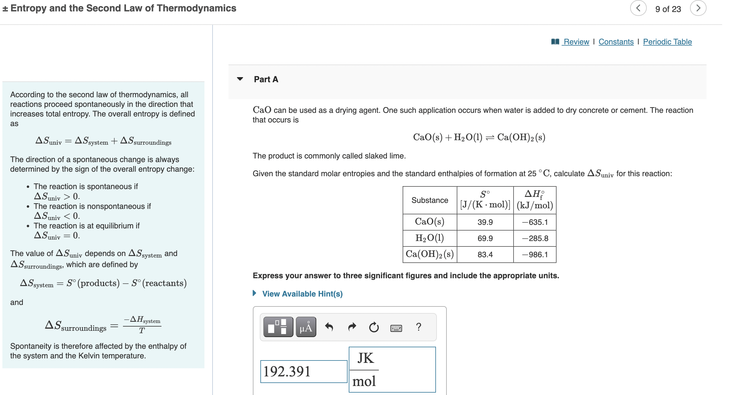 Solved \pm Entropy and the Second Law of Thermodynamics