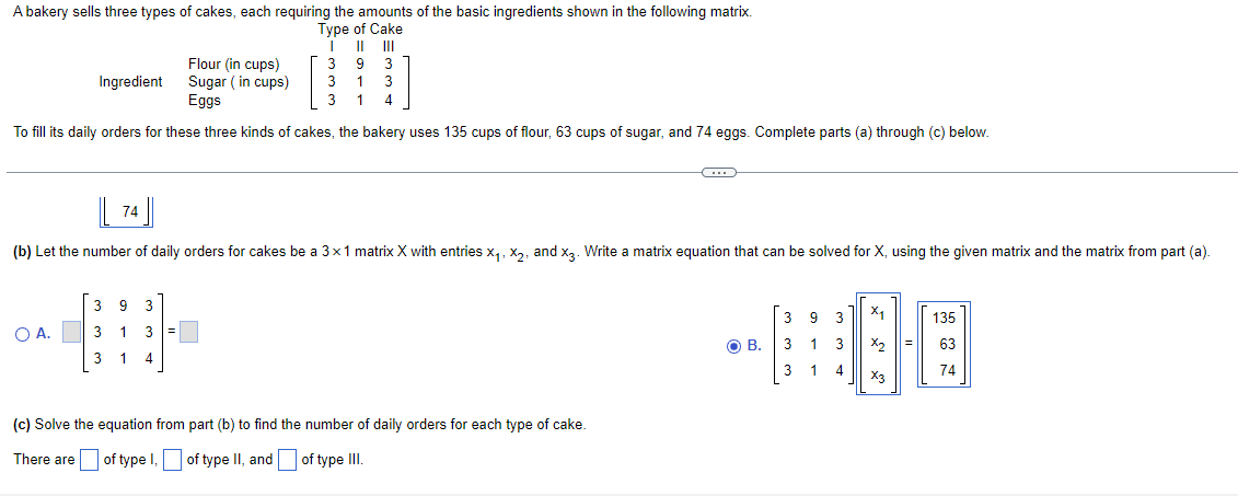 Solved A bakery sells three types of cakes, each requiring | Chegg.com