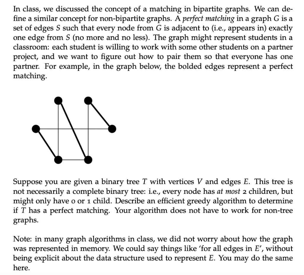 Solved In class, we discussed the concept of a matching in | Chegg.com