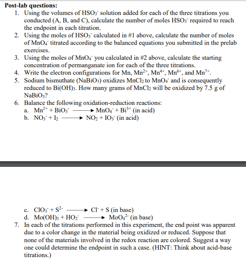 Part 1: Titration of MnO4 in Acidic Conditions Volume | Chegg.com